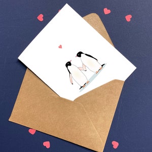 Penguins in Love Anniversary Card, Penguin Engagement, Bird Wedding ...