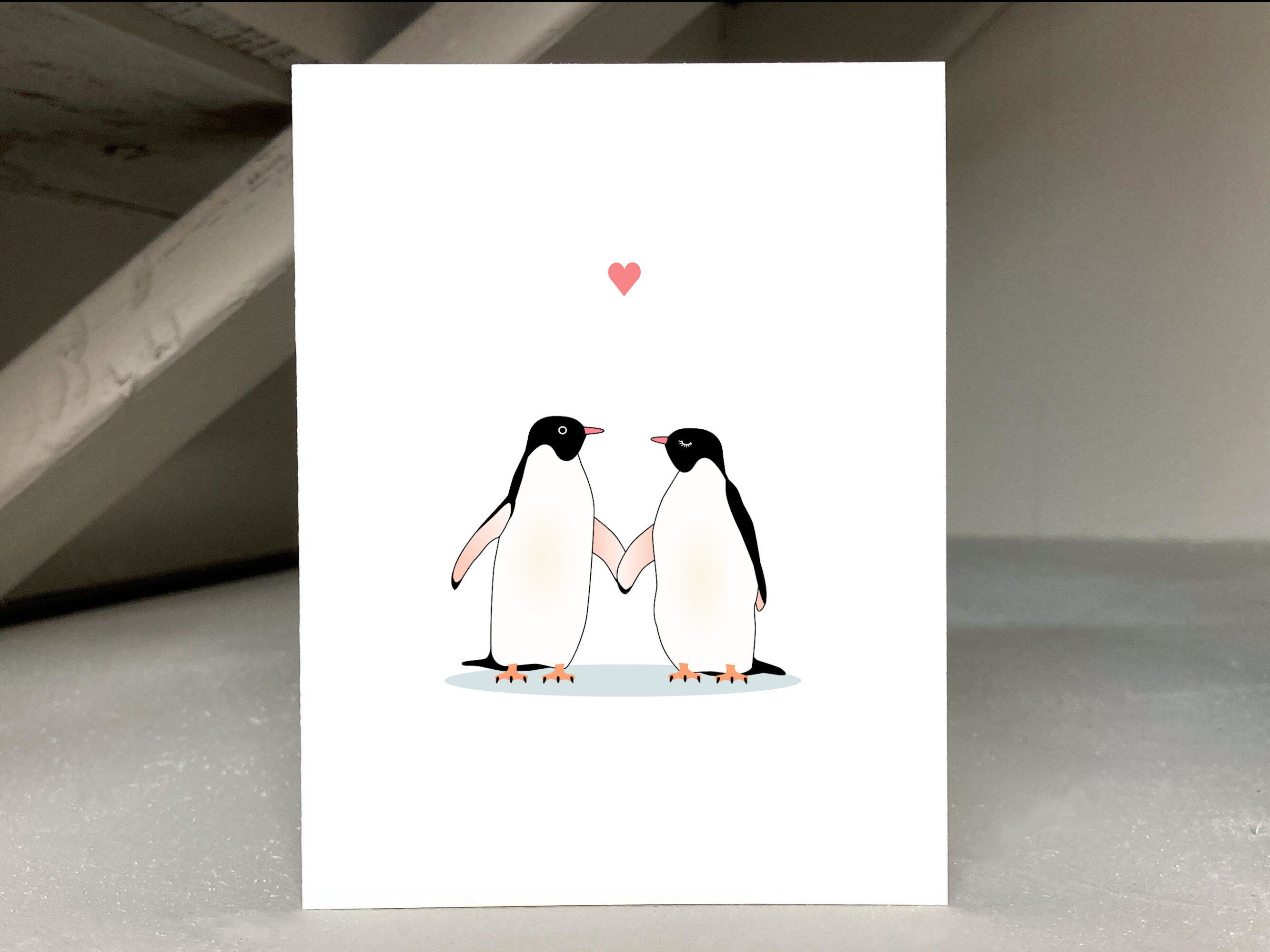 Penguins in Love Anniversary Card, Penguin Engagement, Bird Wedding ...