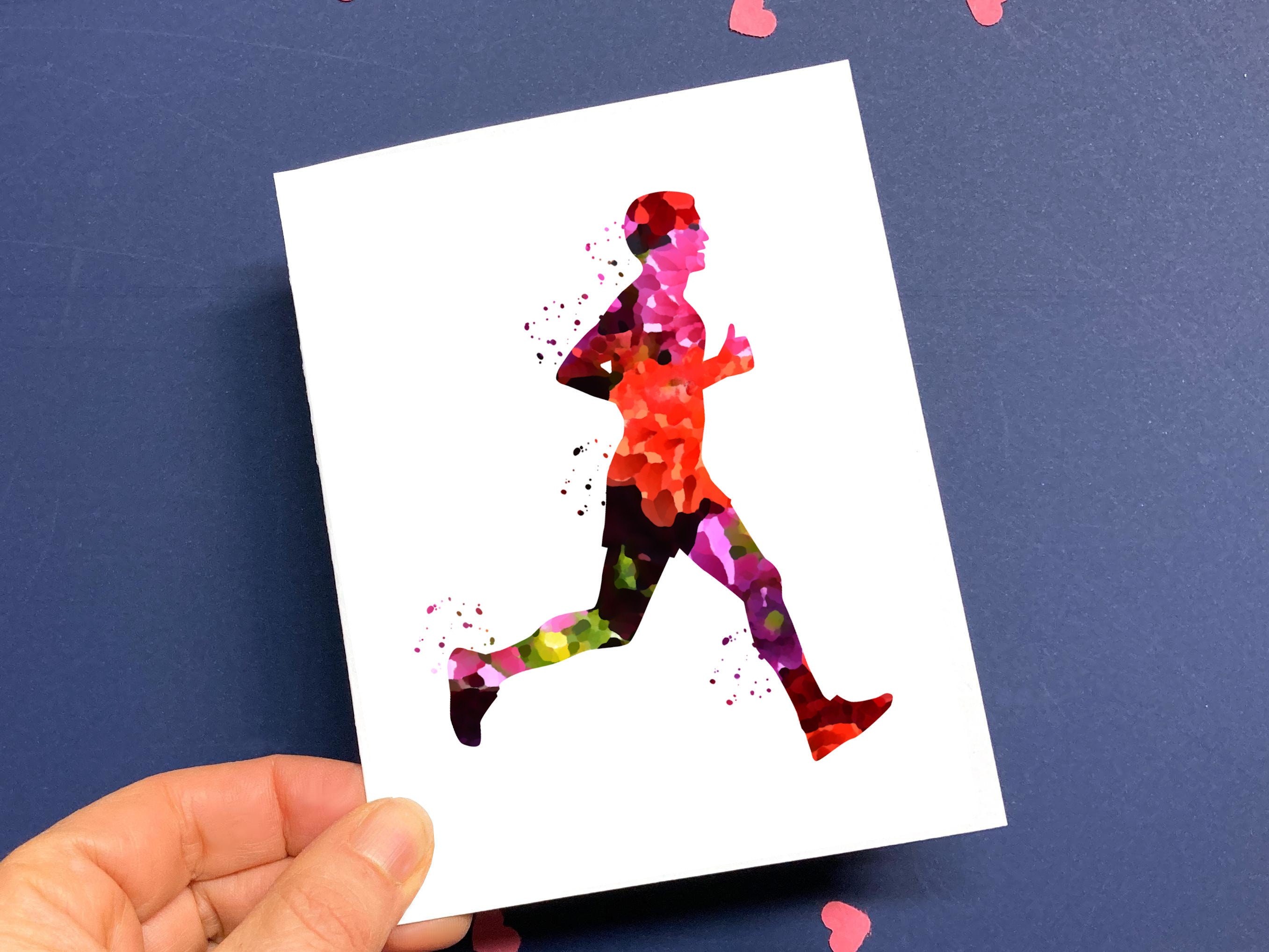 Marathon Card for Runner, Running Man Art - Etsy