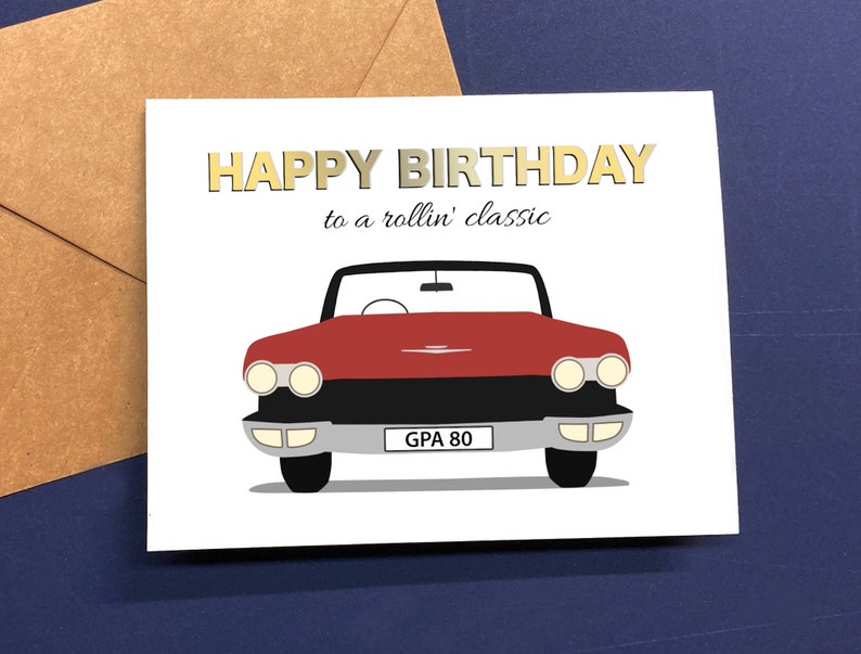 Classic Car Birthday Card, Custom Car Lover Gift, Personalized Vintage ...