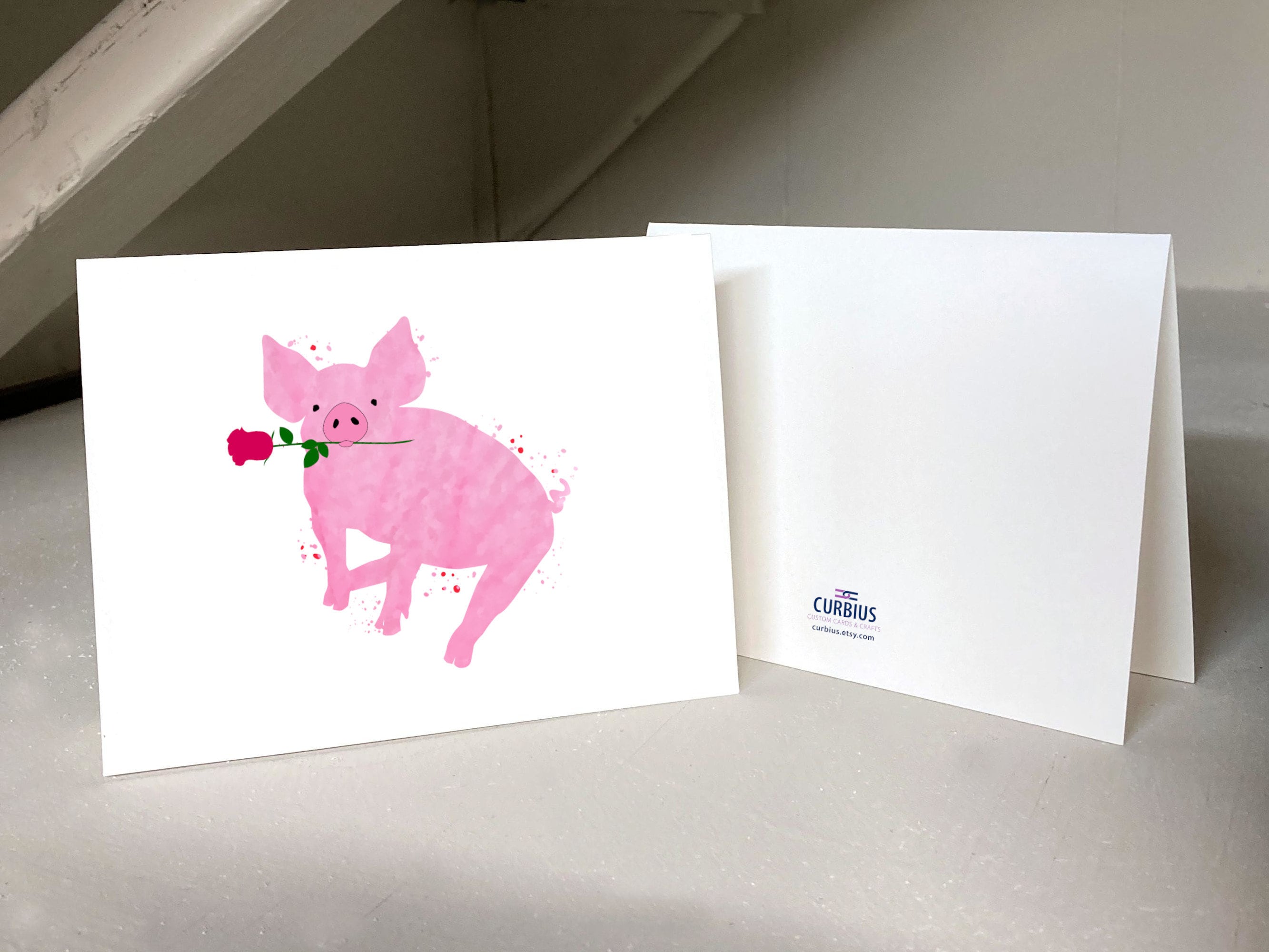 Pig With a Rose Valentine, Cute Piggy Holding a Flower Valentines Day ...