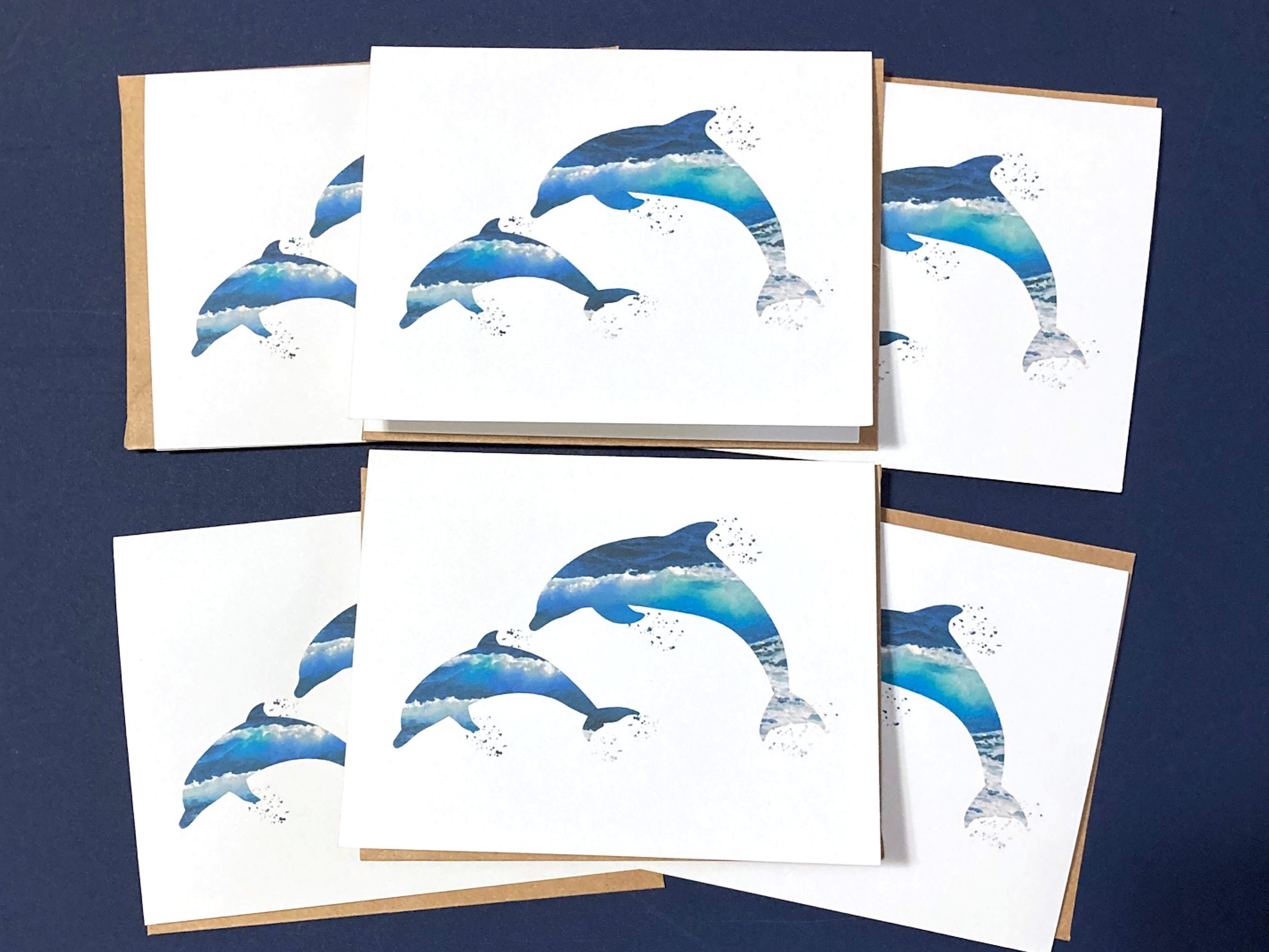Dolphin Art Greeting Card, Nautical Note Cards, Dolphins Jumping Waves ...