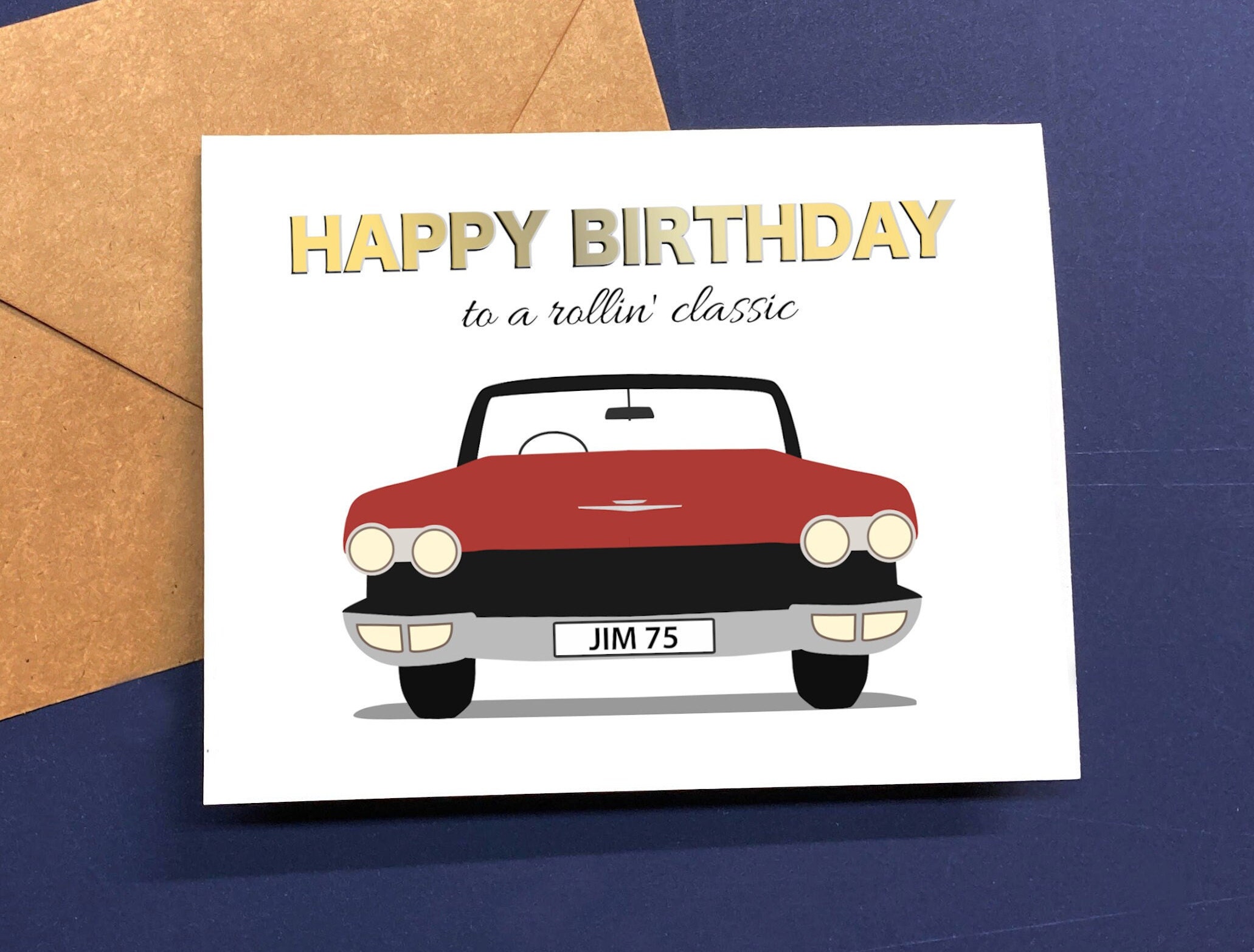 Classic Car Birthday Card, Custom Car Lover Gift, Personalized Vintage ...