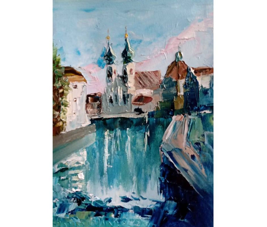 Luzern Art Original Painting Oil Art Boats Art Impasto Switzerland Art ...