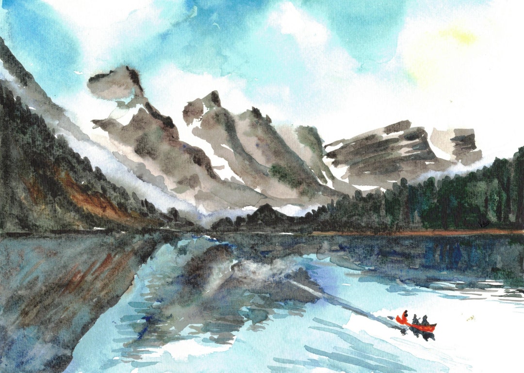 Banff Art Original Art Watercolor Artwork Canada Watercolor Art Moraine ...