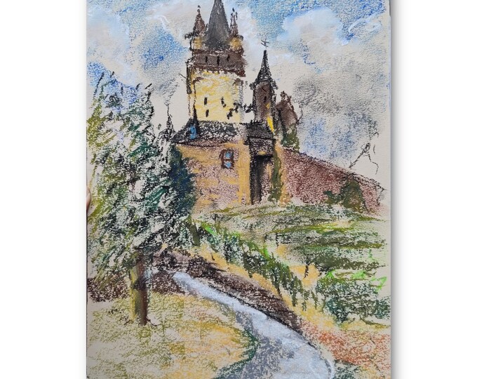 Cochem Castle Drawing Original Art Pastel Art Mosel Art Original ...