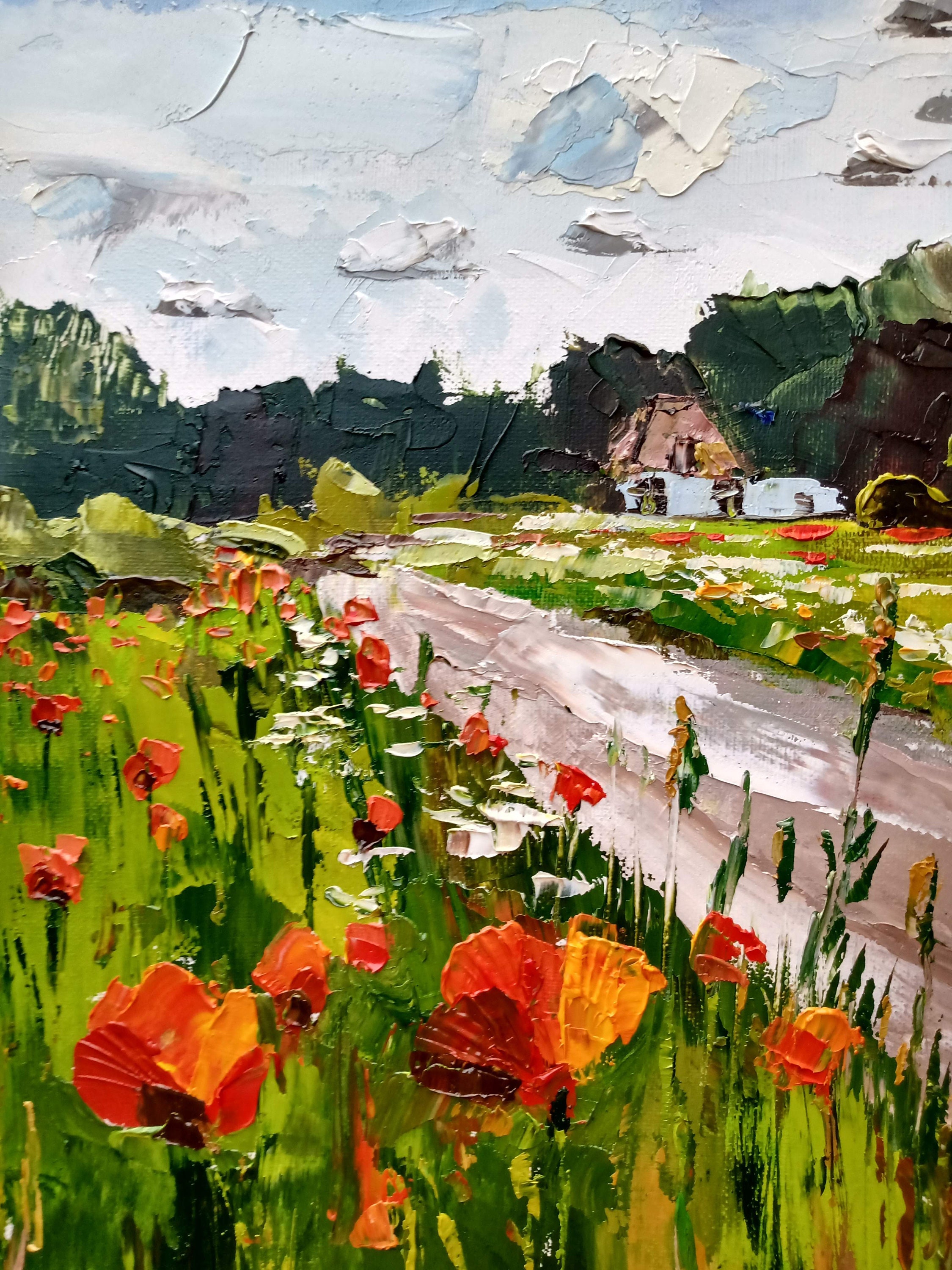Poppy Field Art Original Painting Custom Landscape Painting - Etsy
