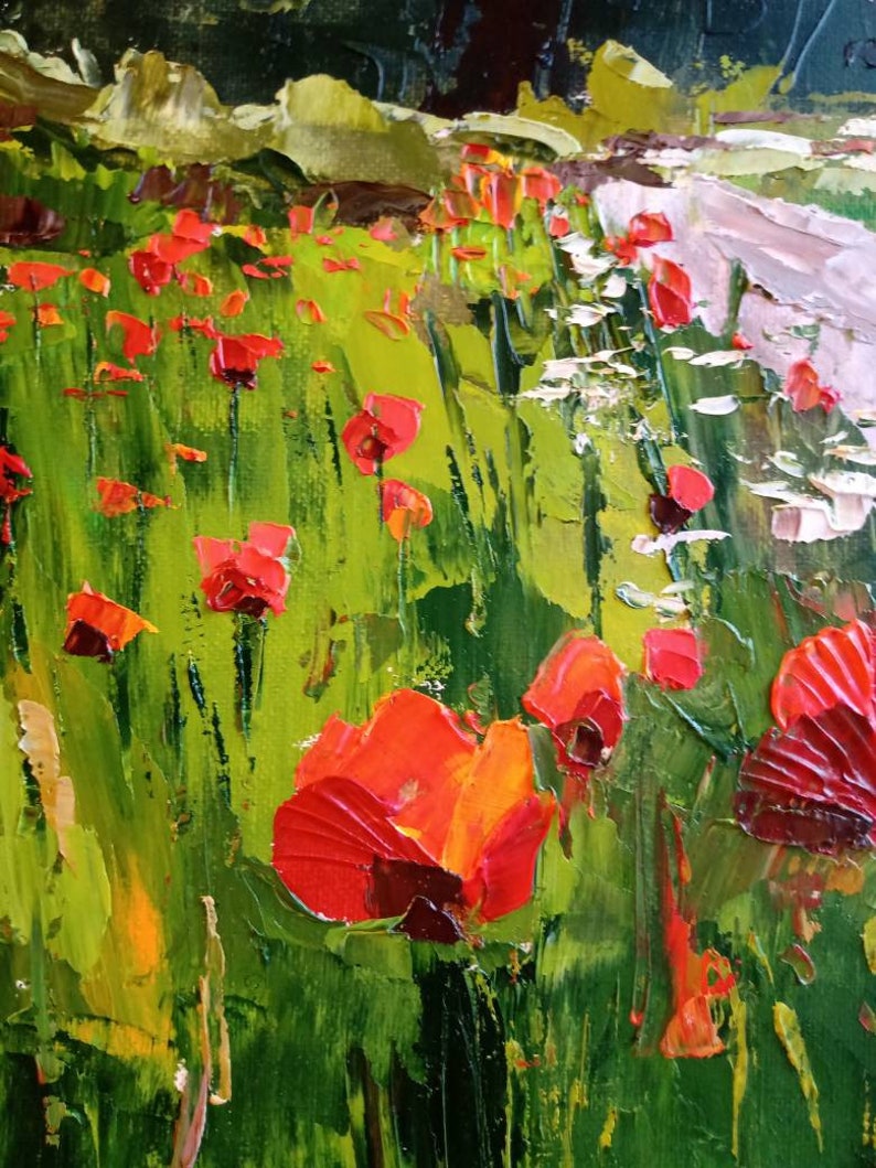 Poppy Field Art Original Painting Custom Landscape Painting - Etsy