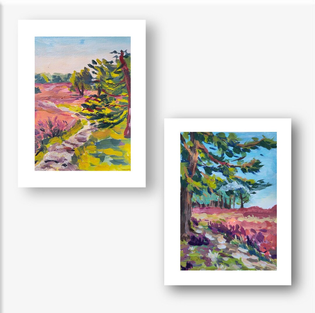 Heather Field Set Original Painting Oil Artwork Forest Art Sicily ...