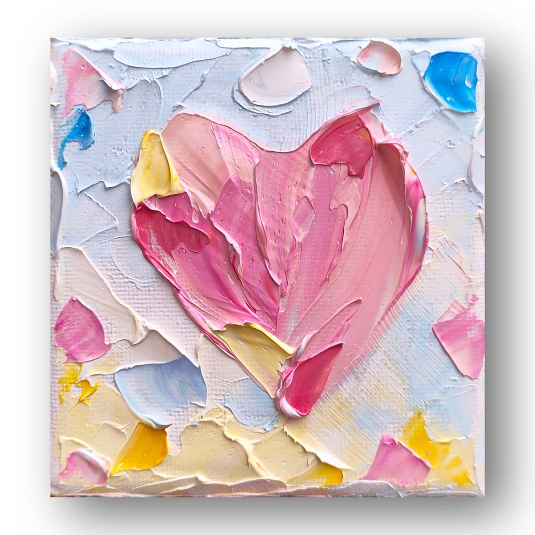 Mini Hearts Pastel Heart Painting on Canvas Heart Painting Floral Heart ...