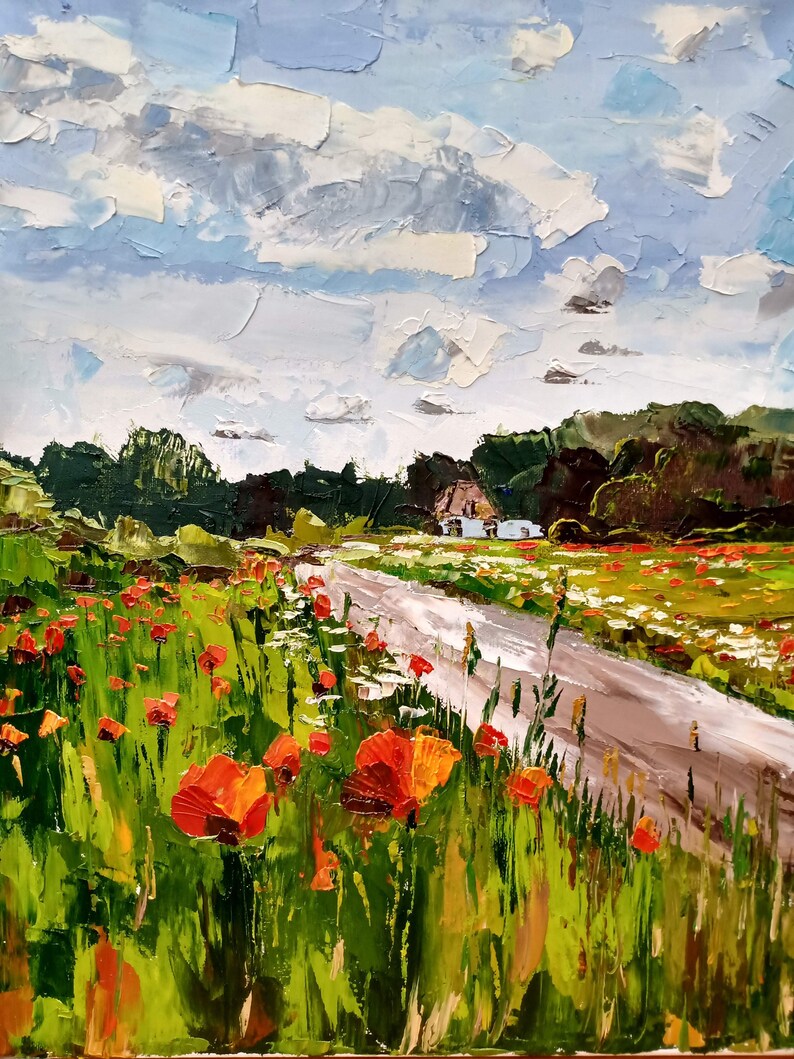 Poppy Field Art Original Painting Custom Landscape Painting - Etsy