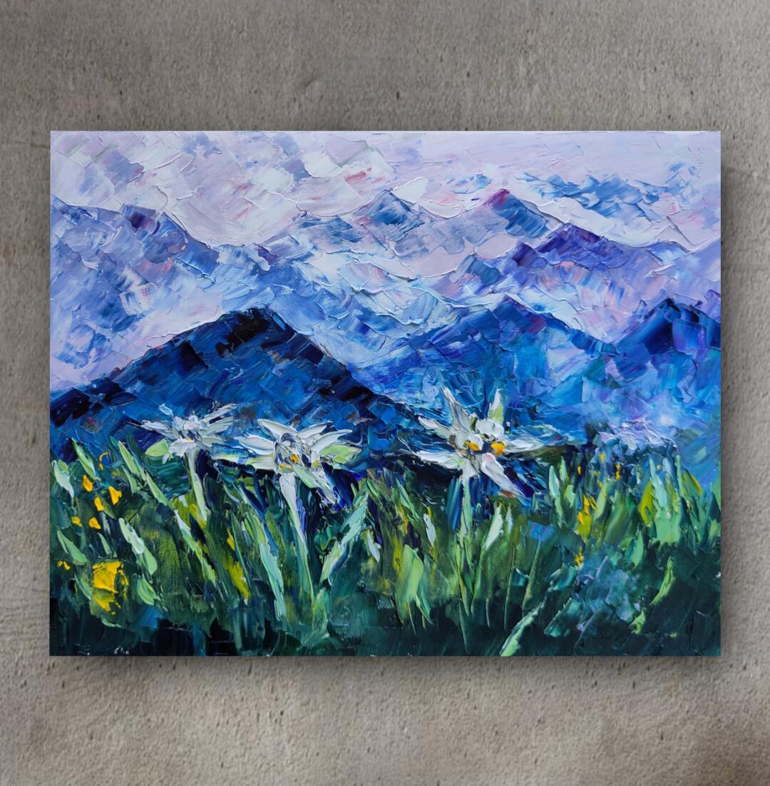 Edelweiss Art Swiss Alps Art Original Art Oil Painting Edelweiss ...