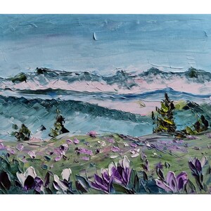 Swiss Alps Art Set Original Art Set Impasto Oil Art Crocus Field Art ...
