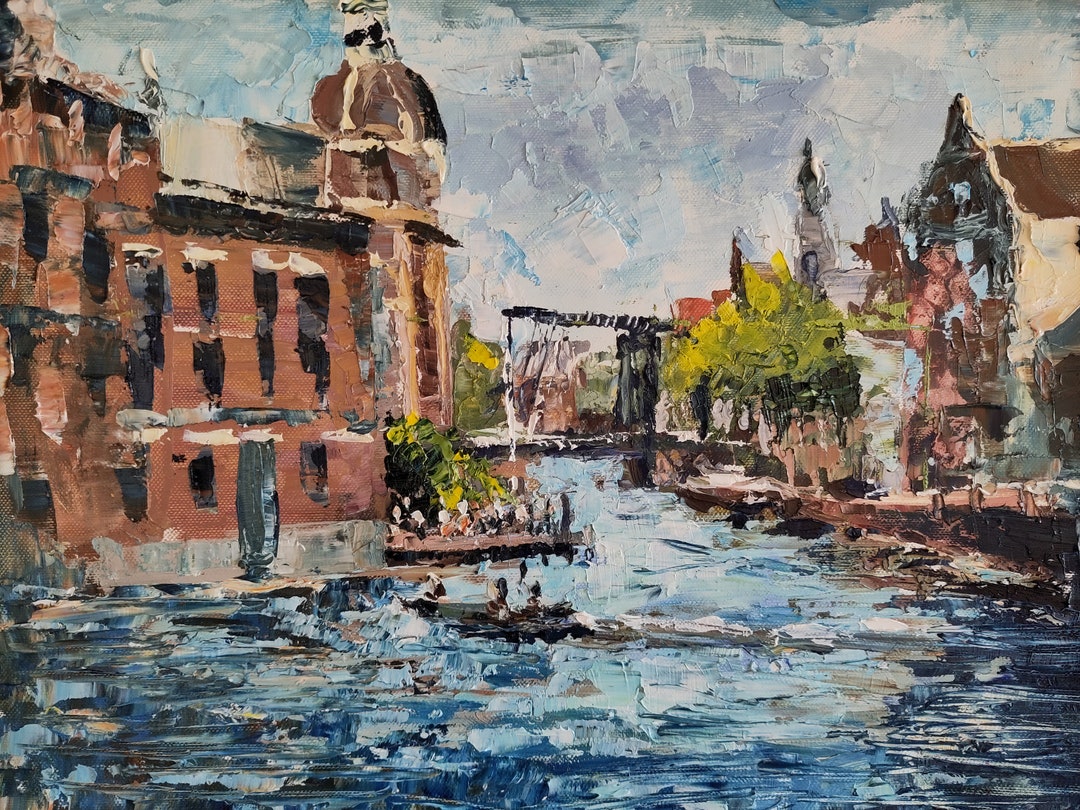 Amsterdam Painting Original Art Cityscape Artwork Impasto Oil Art Canal ...