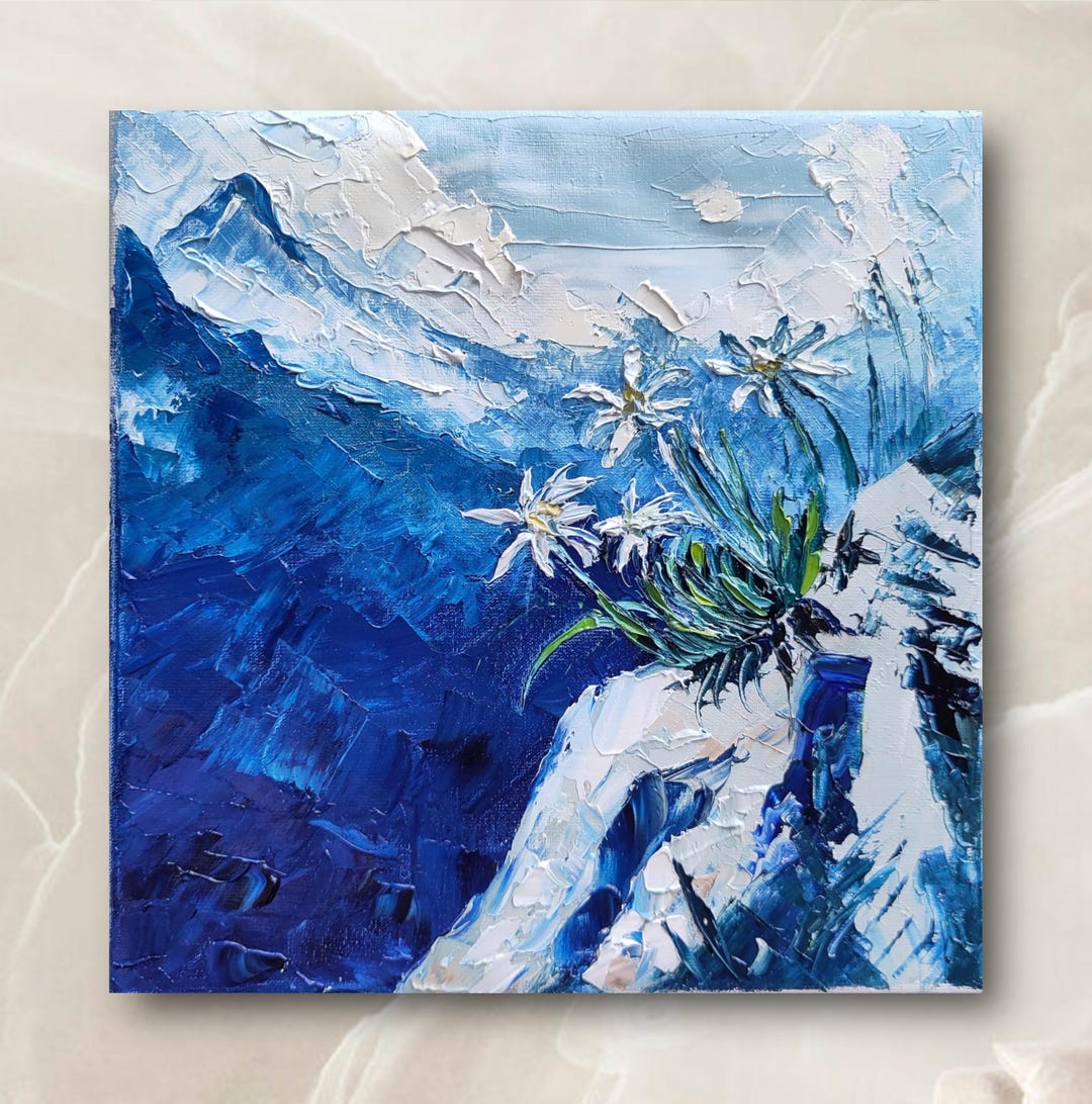 Edelweiss Art Swiss Alps Art Original Art Oil Painting Edelweiss ...