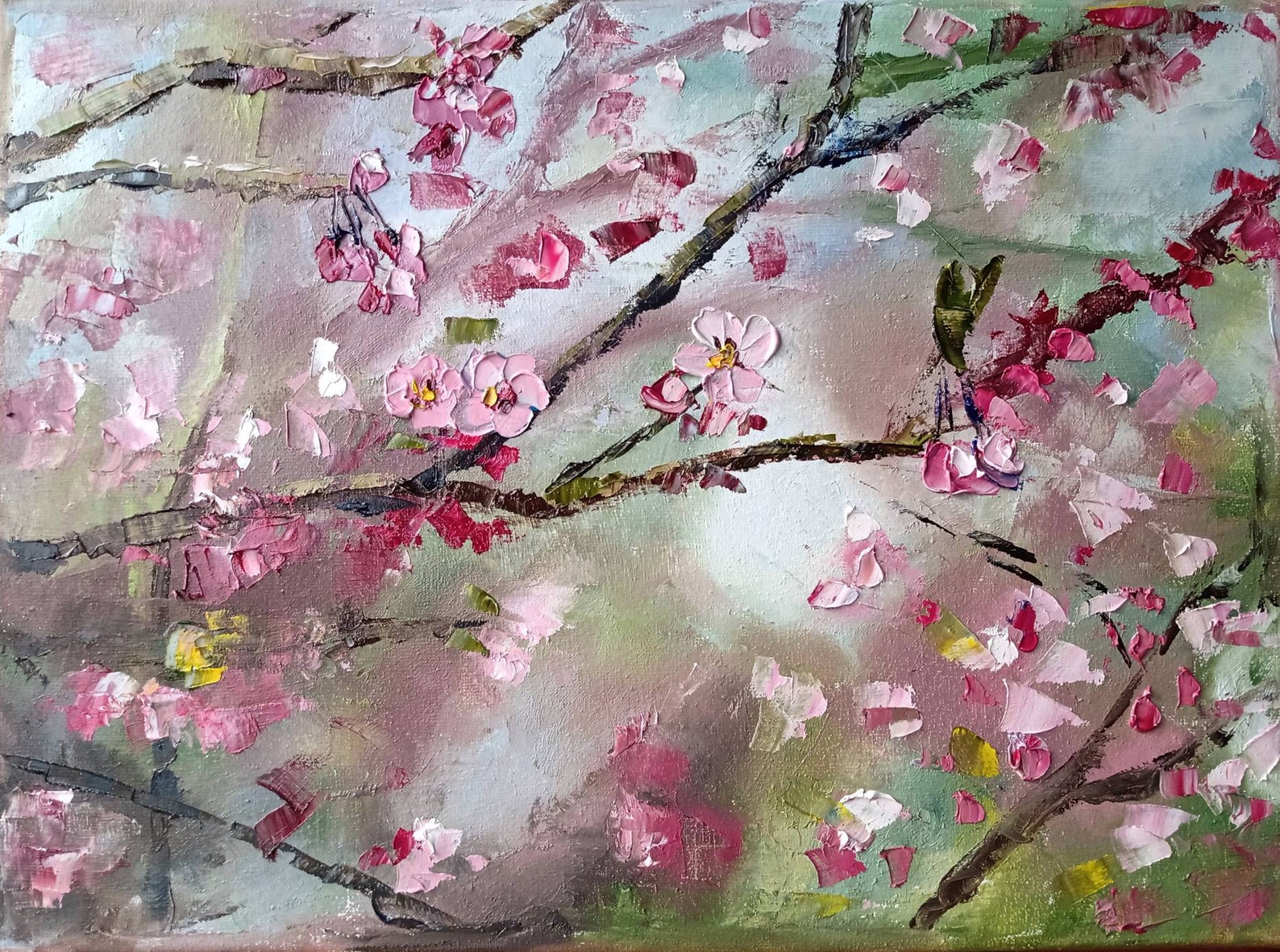 Cherry Blossom Art Original Painting Oil Art Floral Artwork - Etsy
