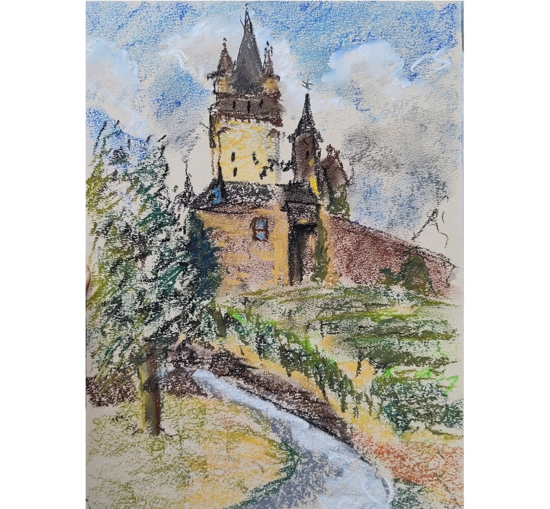 Cochem Castle Drawing Original Art Pastel Art Mosel Art Original ...