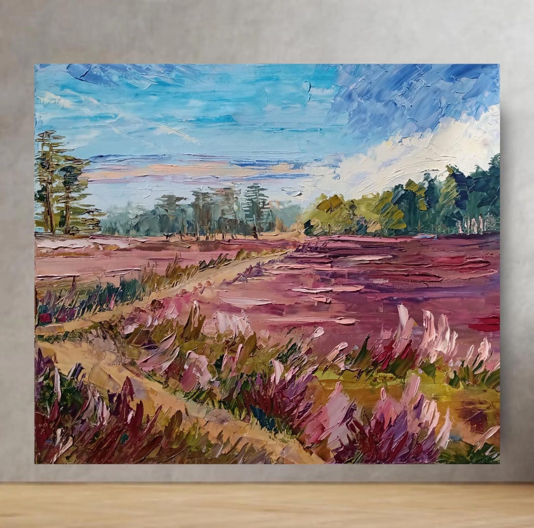 Heather Field Art Original Painting Oil Painting Moorland Art Palette ...