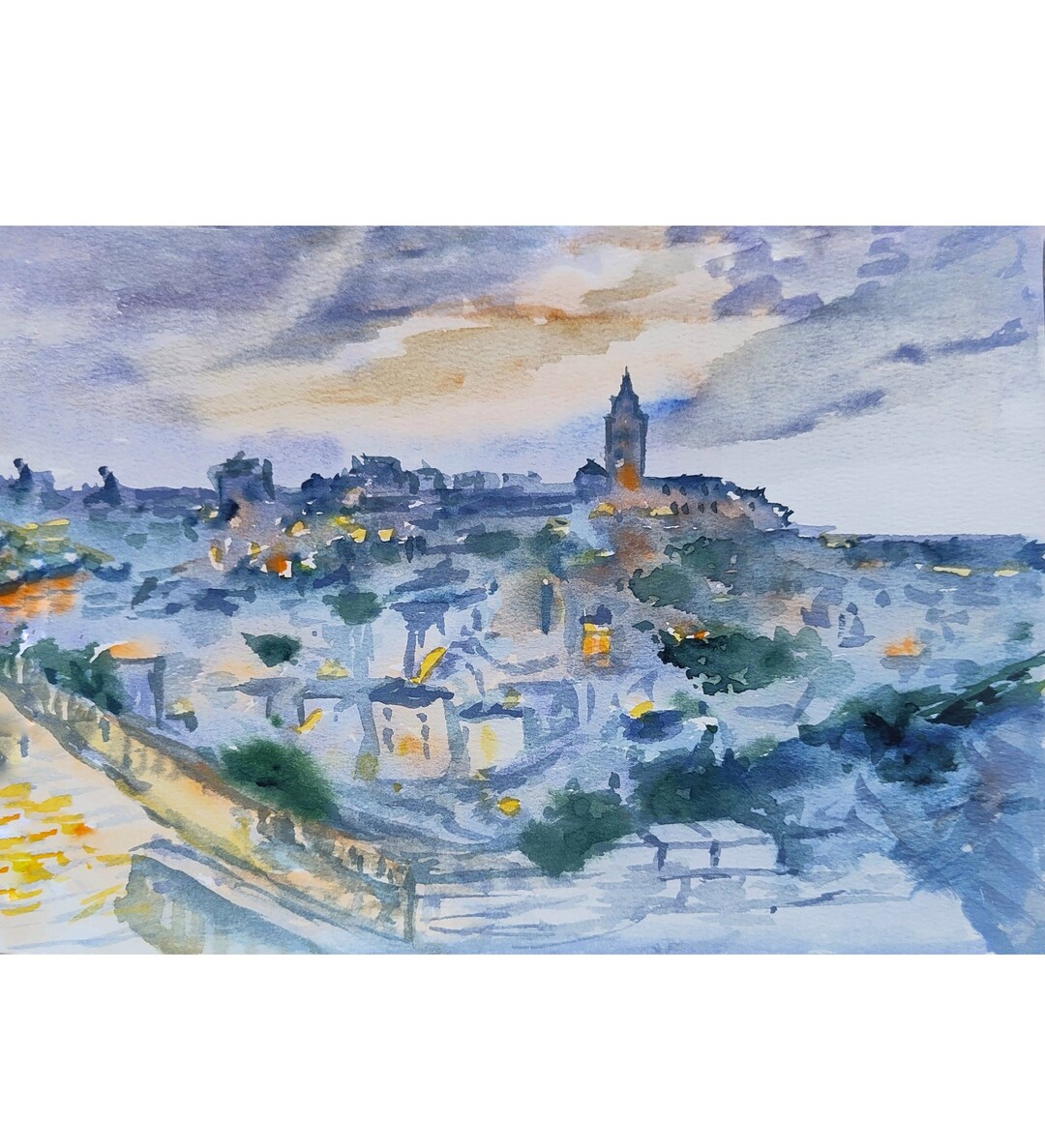 Matera Art Original Art Watercolor Art Puglian Landsape Italy ...