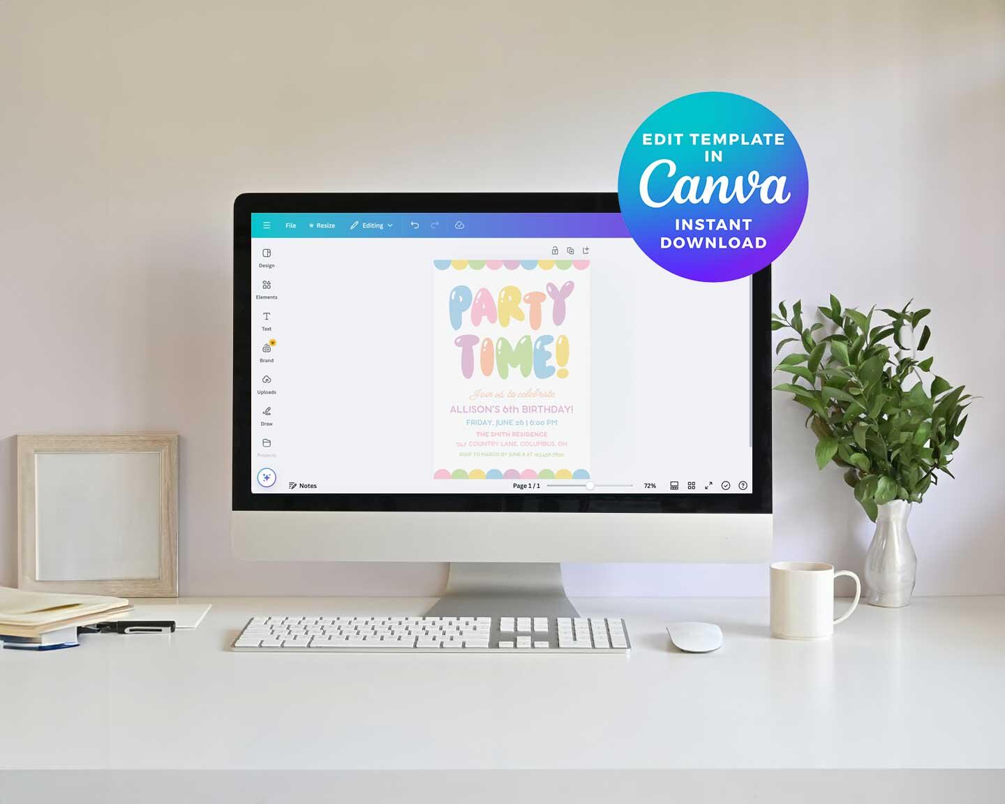 Party Time Invitation | Editable Template | Canva - Etsy