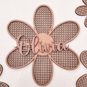 Large Daisy Name Sign Wood Rattan Personalized Nursery Daisy Baby ...