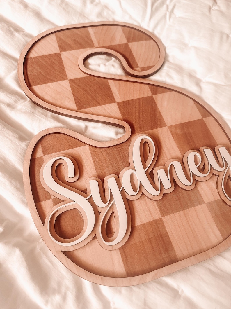 Checkered Letter Name Sign: Custom Wood Nursery Decor - Etsy
