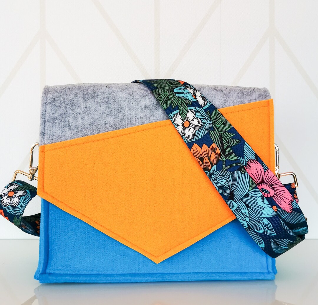 Colorblock Purse, Blue, Orange Multi Color Purse With Wide Adjustable ...