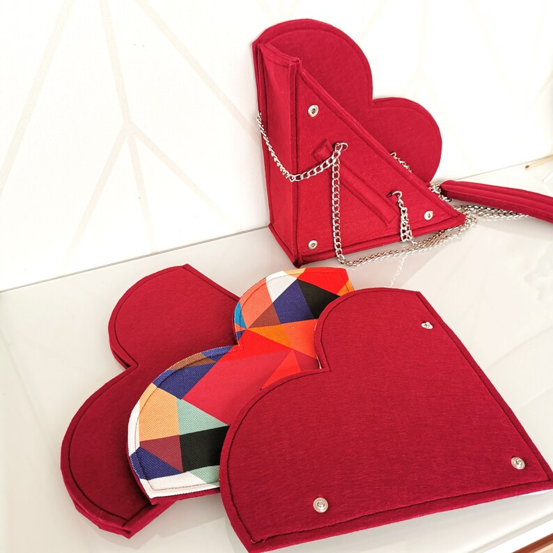 Chic Red Heart Purse, Shoulder Bag With Chain, Handmade Felt Handbag ...
