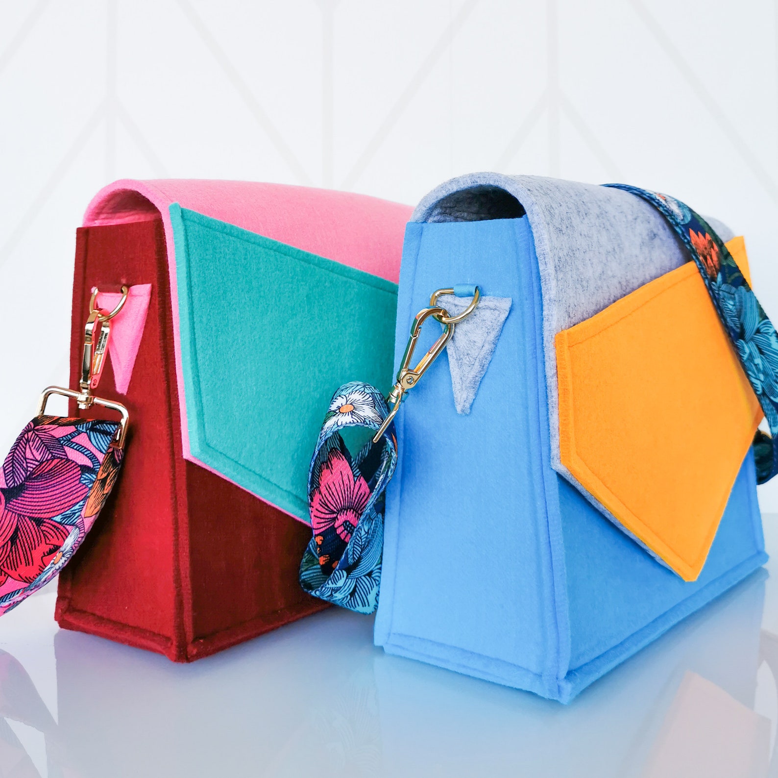 Colorblock Purse, Blue, Orange Multi Color Purse With Wide Adjustable ...