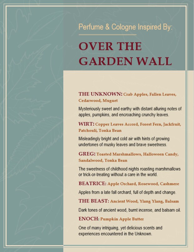 Over the Garden Wall Character Inspired Perfumes/colognes 10 - Etsy