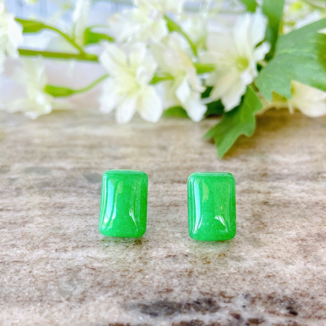 Jade Rectangle Gemstone Hypoallergenic Surgical Steel Stud Earrings - Etsy