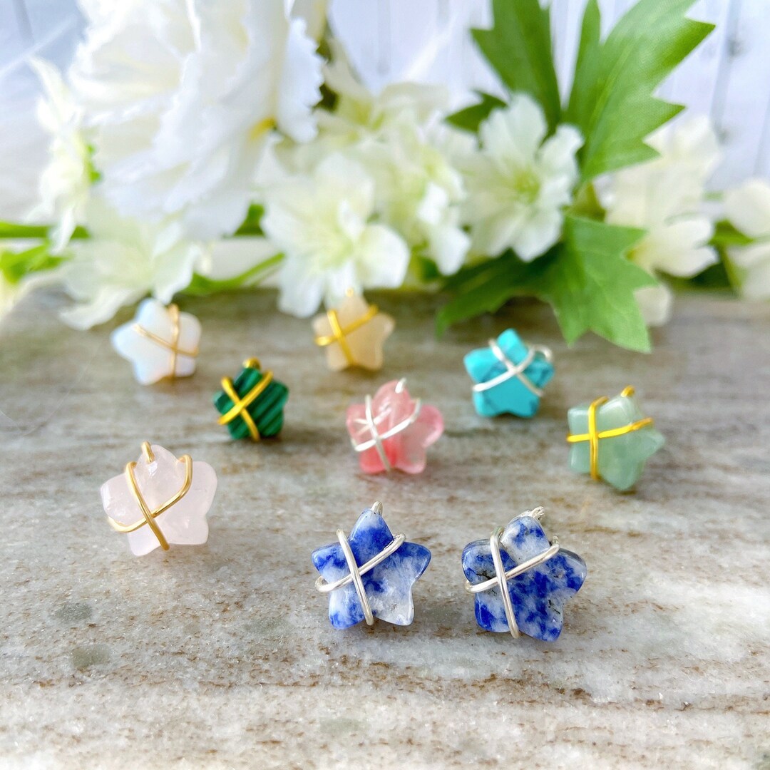Star Wire Wrapped Gemstone Stud Earrings, Star Natural Stone Stud ...