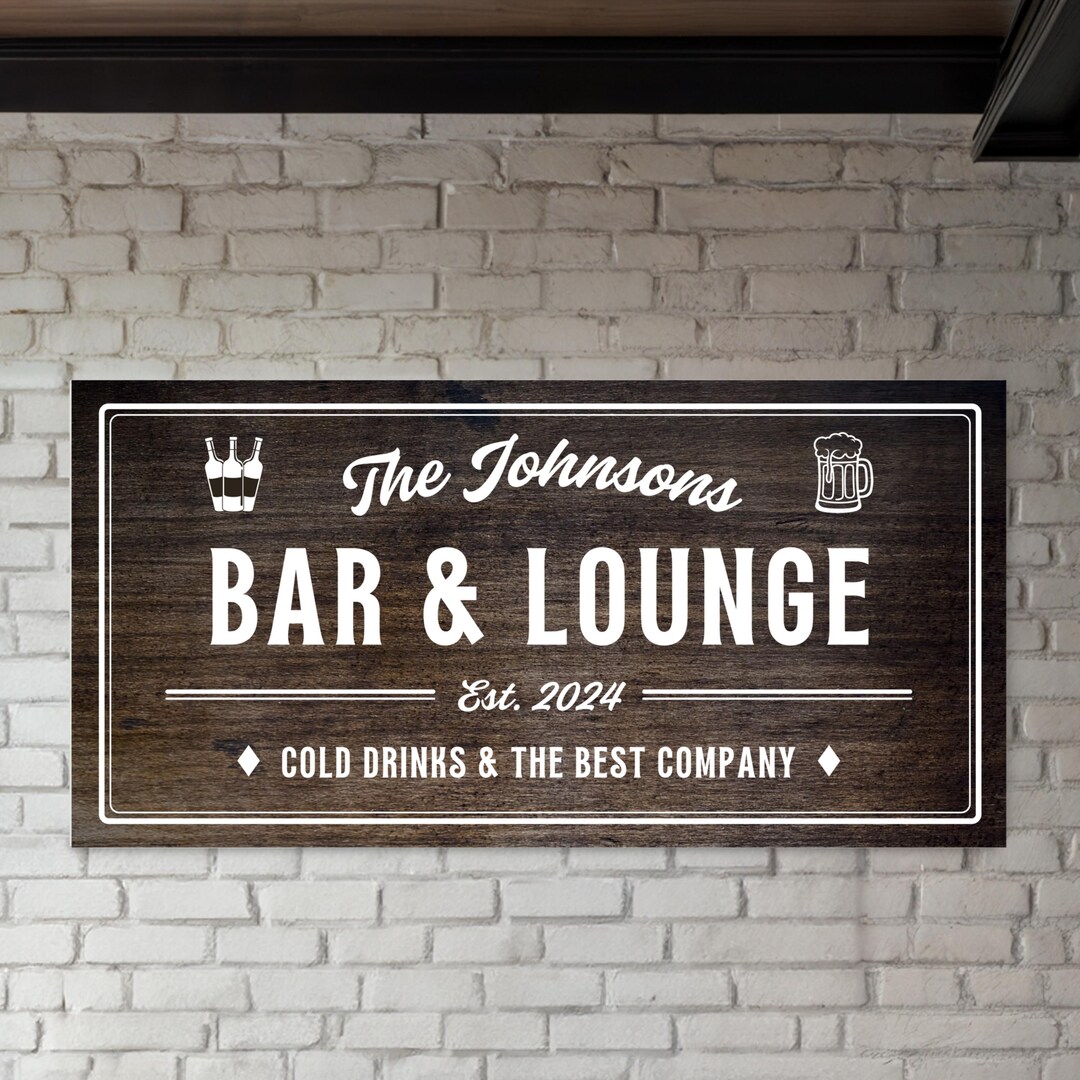 Large Bar and Lounge Custom Decor Wall Sign Personalized Name Bar ...