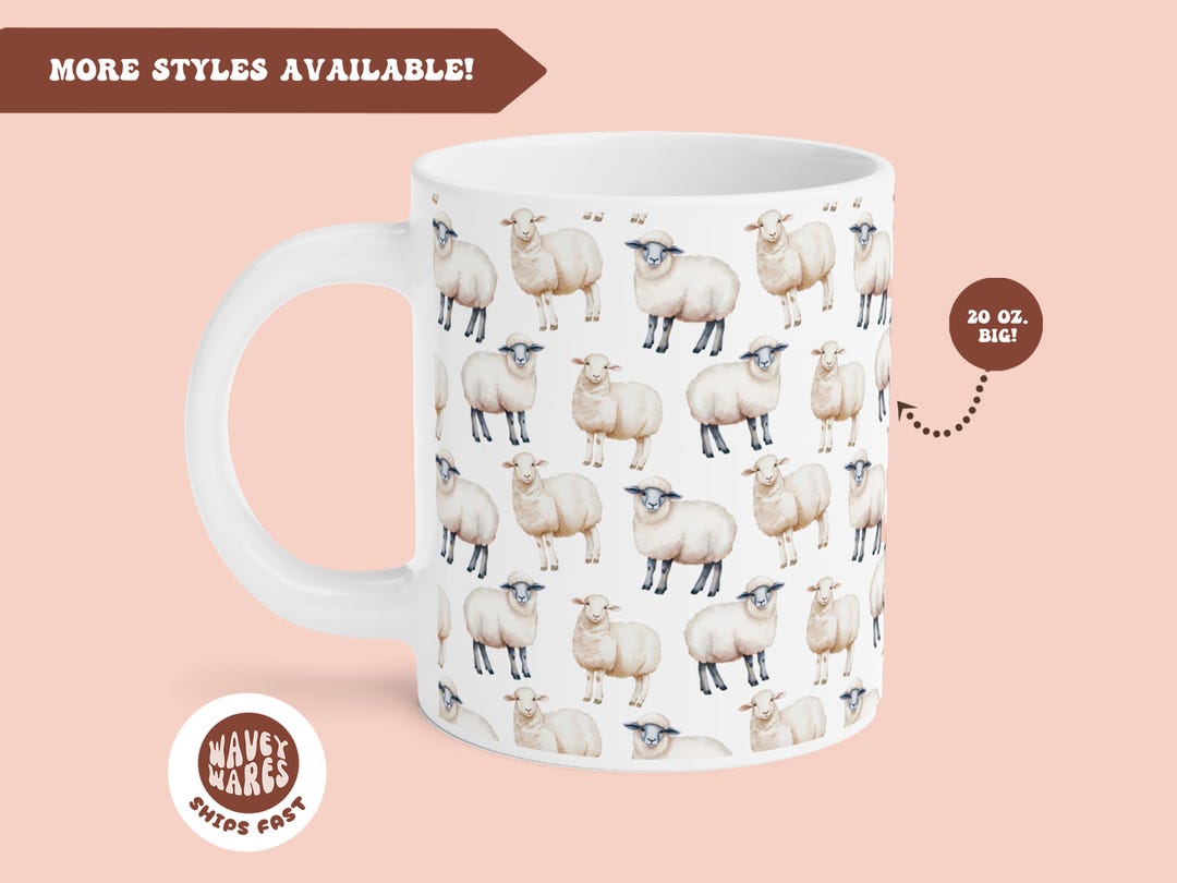 Sheep Coffee Mug, Big 20oz 15oz Mug, Cute Sheep Gift Pattern Coffee Cup ...