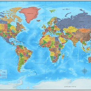 Laminated US & World Map Large Format 24 X 36 United States USA and ...