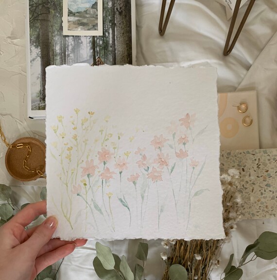 Watercolor simplistic hand painted watercolor flowers handmade paper ...