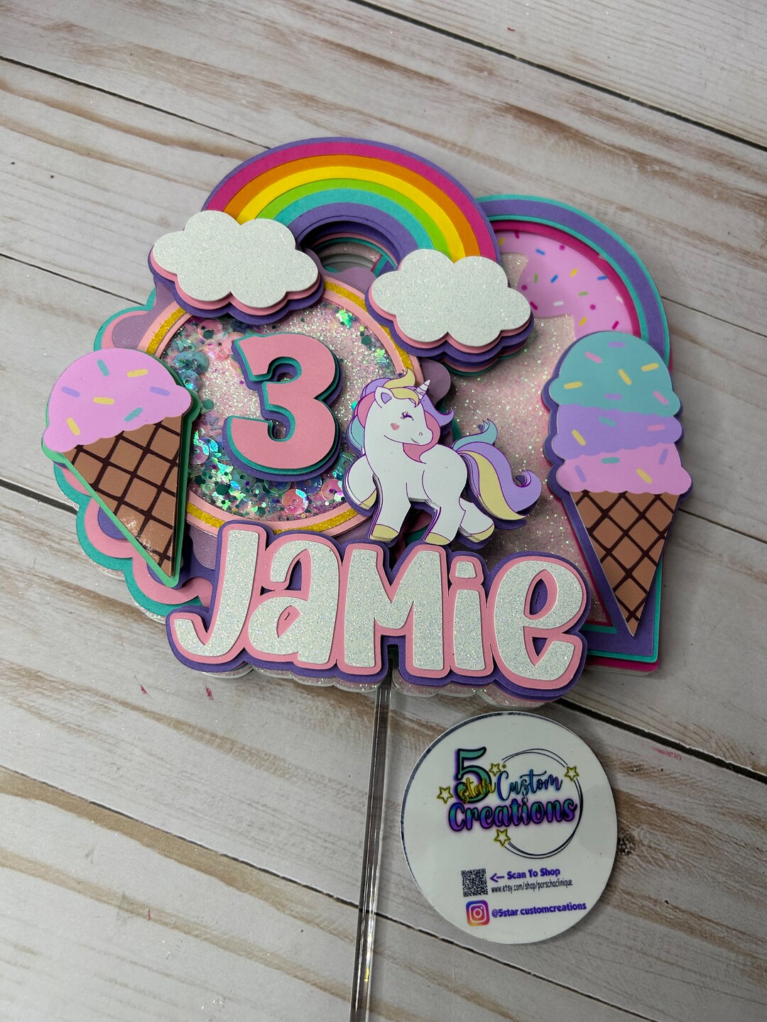 Ice Cream Cake Topper, Unicorn Cake Topper, 3D Shaker Cake Topper ...