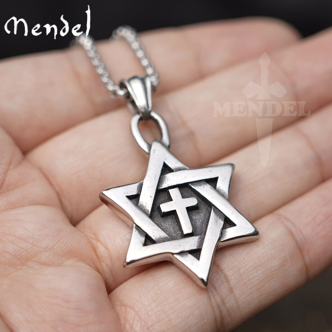 Hexagon 6 Point Star of David Cross Pendant Necklace, Catholic Jewelry ...