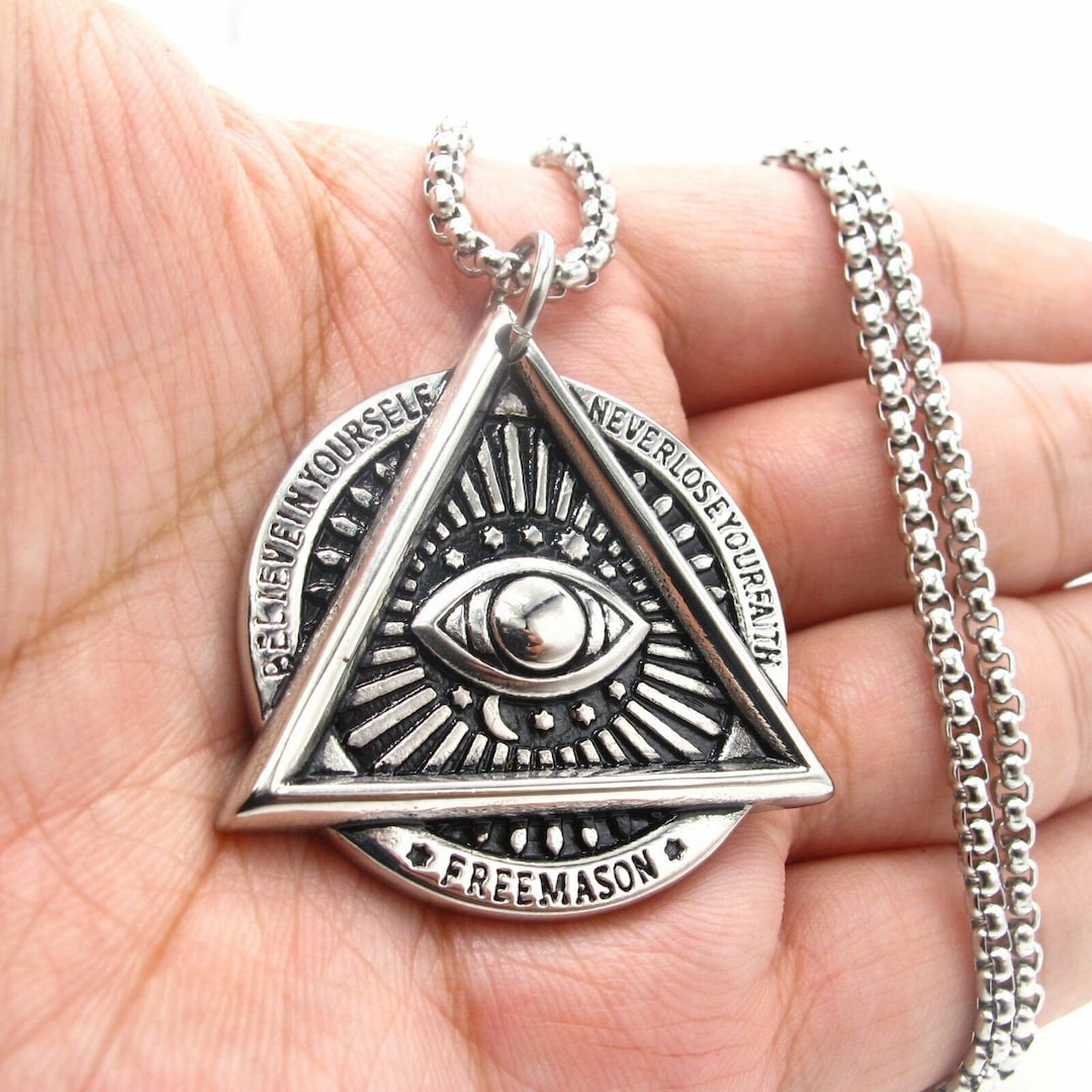Mens Illuminati Masonic All Seeing Eye Pendant Necklace Stainless Steel ...