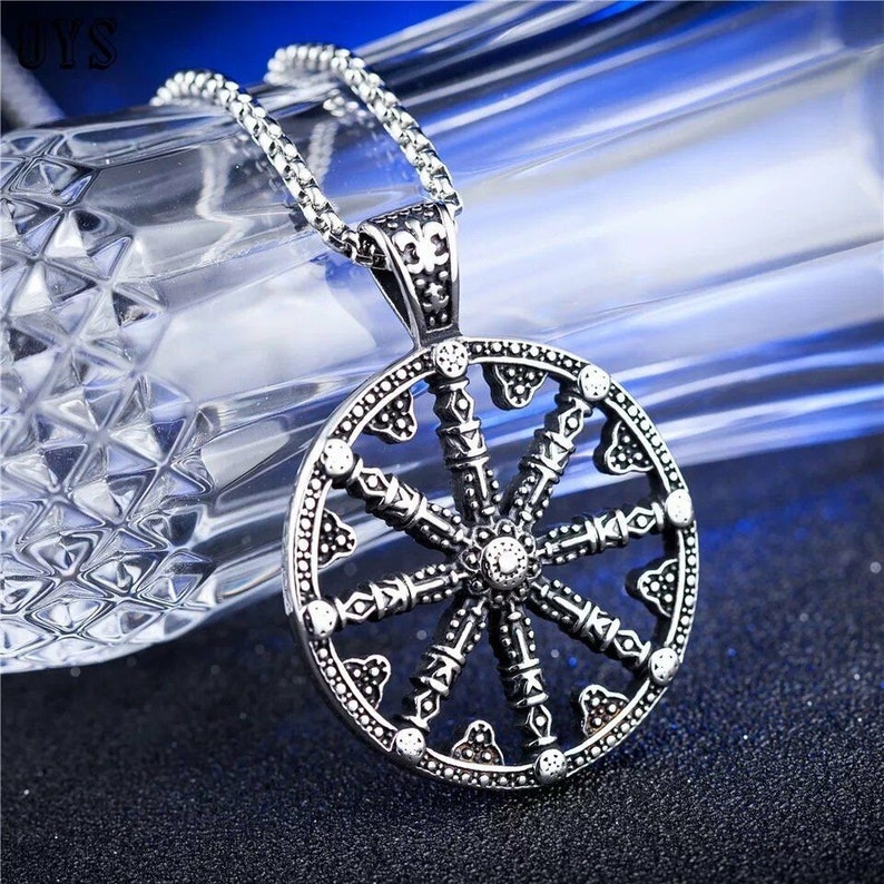 Buddhist Amulet Dharma Wheel Pendant Necklace Men Stainless - Etsy