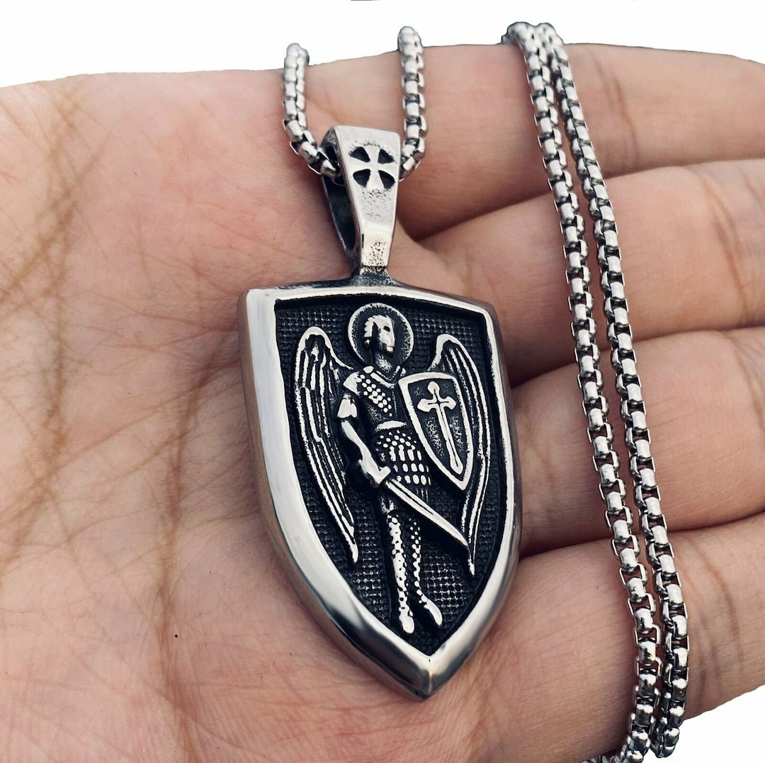 Mens Archangel St Saint Michael Medal Pendant Necklace - Etsy