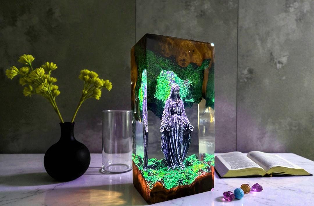 Virgin Mary Blessed Mother Resin Wood Lamp, Christian Art, Christian ...