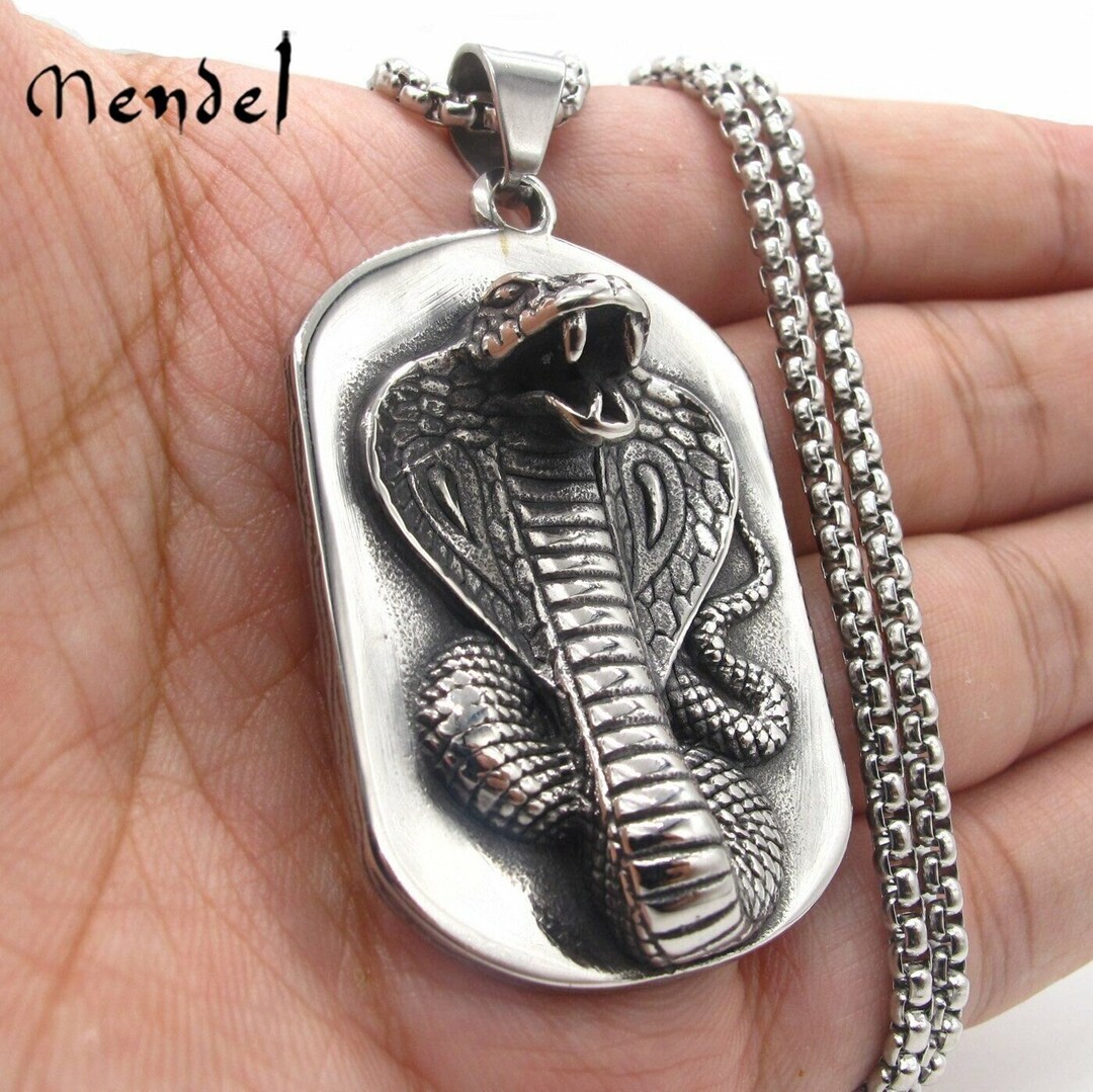 Mens Vintage Cobra Kai Snake Pendant Necklace Stainless Steel Chain Set ...