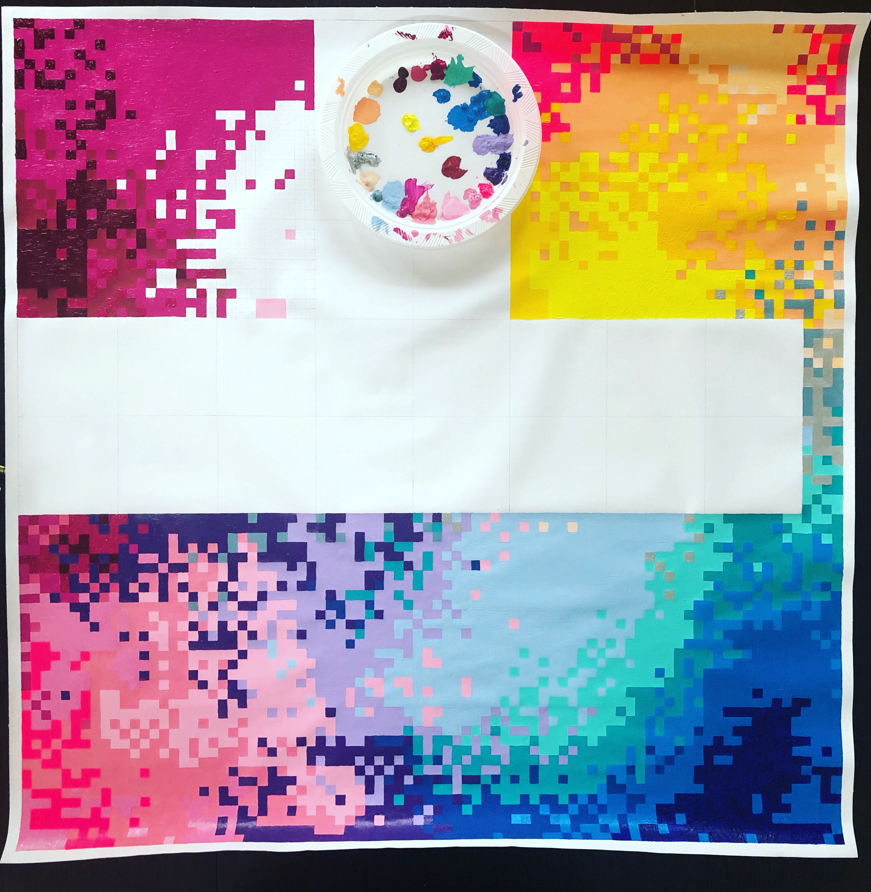 Rainbow Pixel Painting, Rainbow Acrylic Painting, Abstract Colourful ...