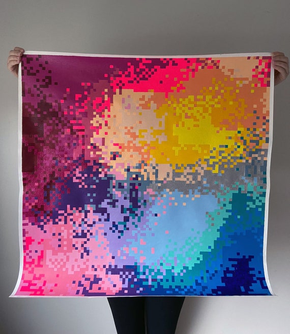 Rainbow Pixel Painting Rainbow Acrylic Painting Abstract | Etsy