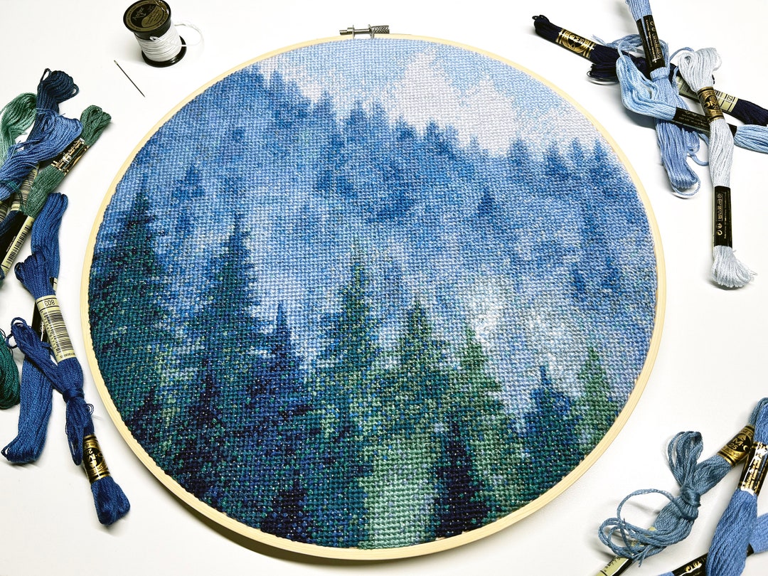 Forest Cross Stitch, Forest Art, Forest Wall Decor, Hand Made Art ...