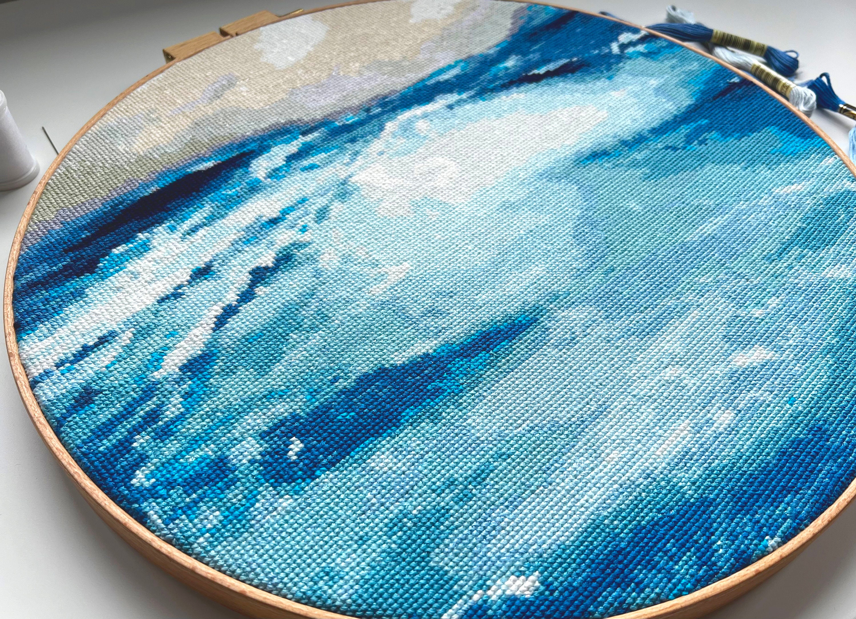 Ocean Cross Stitch, Ocean Art, Ocean Wall Decor, Hand Made Art, Ocean ...