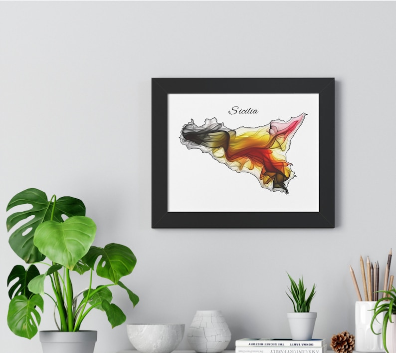 Sicilia, Sicily Poster, Sicilia Map, Sicily Map, Sicily Frame, Italy ...