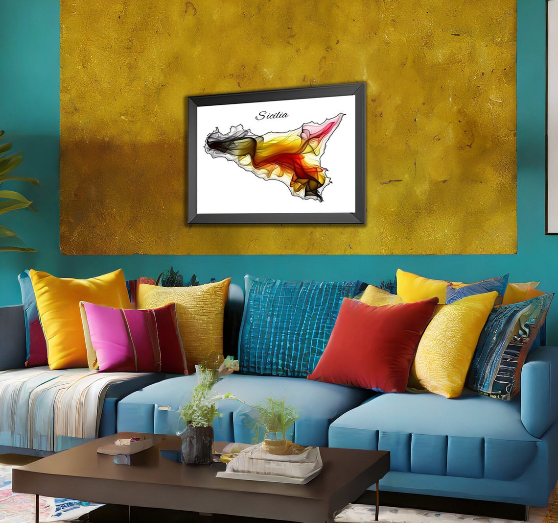 Sicilia, Sicily Poster, Sicilia Map, Sicily Map, Sicily Frame, Italy ...