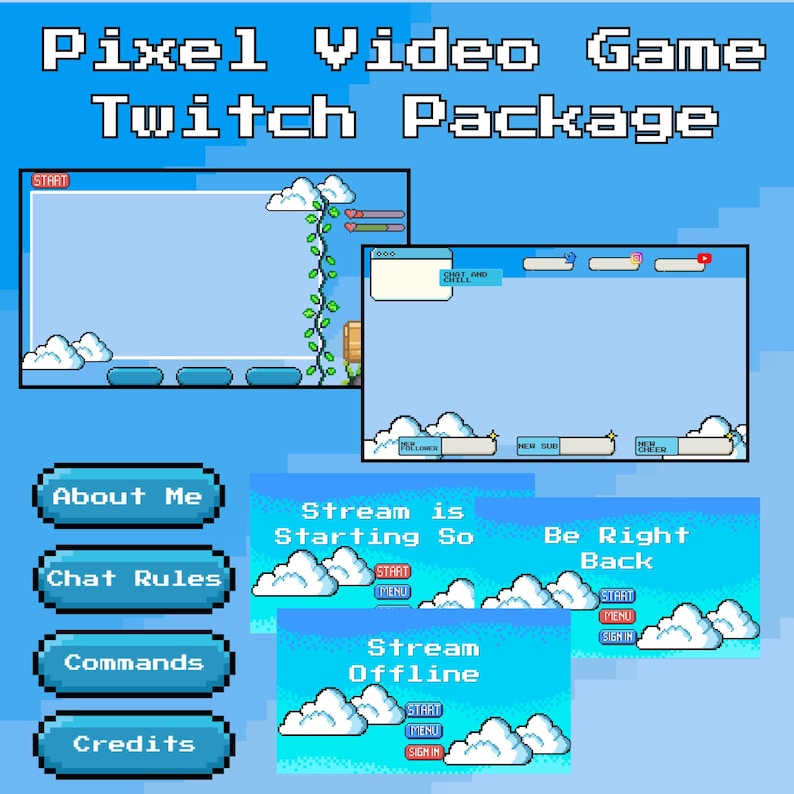 Video Game Pixel Art Twitch Stream Package | RPG Games | Twitch Bundle ...